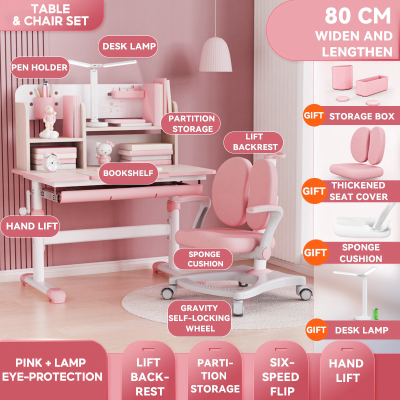 Kids Functional Desk and Chair Set, Height Adjustable Study Table and ...