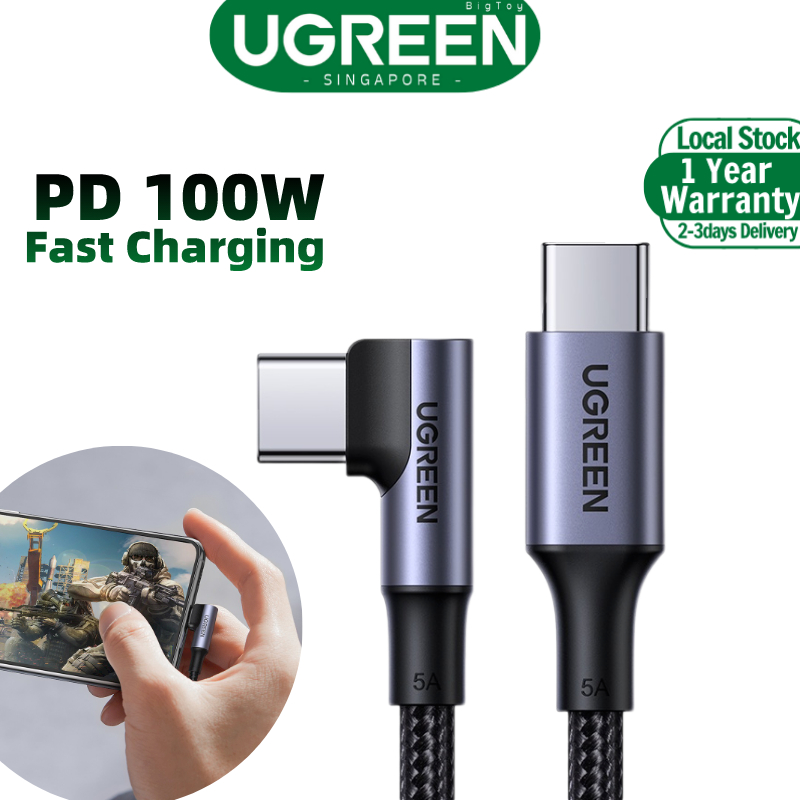 UGREEN 100W 5A USB C to USB C Cable Right Angle PD Fast Charge Type C ...