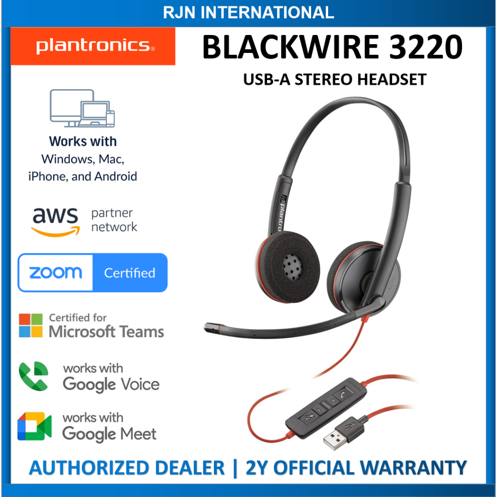 Plantronics Blackwire C3220/C3225 USB-A Headset Over-The-Head for ...