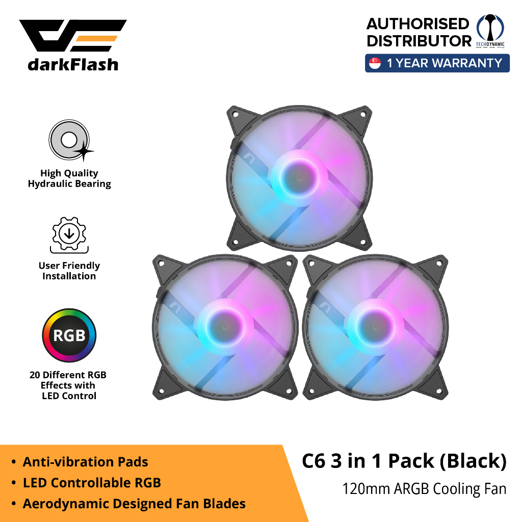 darkFlash ARGB Fan 120mm 3 Fans C6 PC Case Fan - C6 3in1 Fan Pack [4 ...