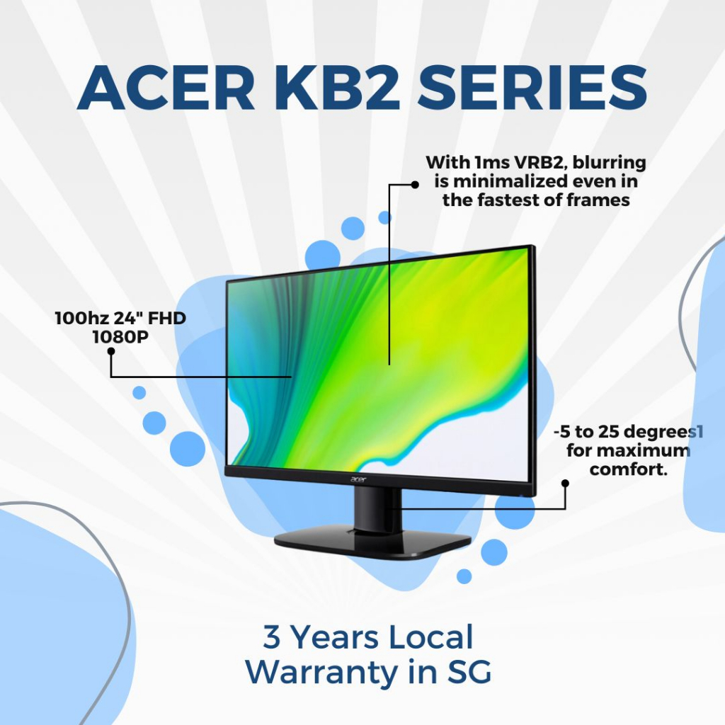 Acer KB2 Series KB242 100hz Gaming Monitor, 24" 1080P | Shopee Singapore