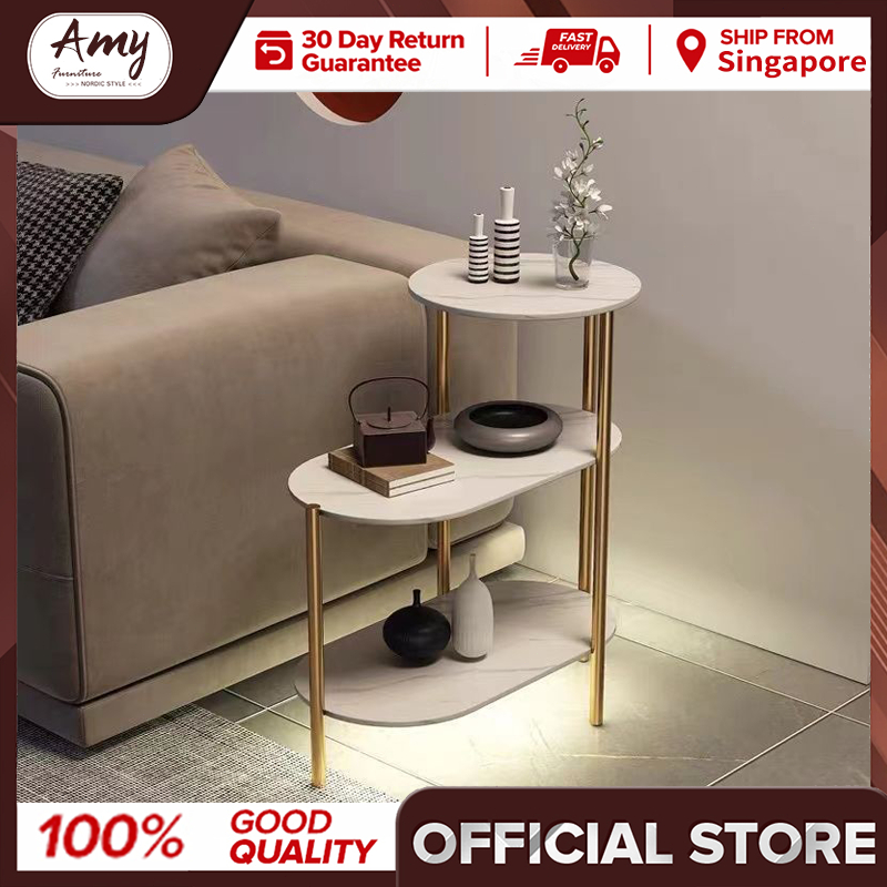 [SG Seller]Creative Sofa Side table wood table living room iron coffee ...