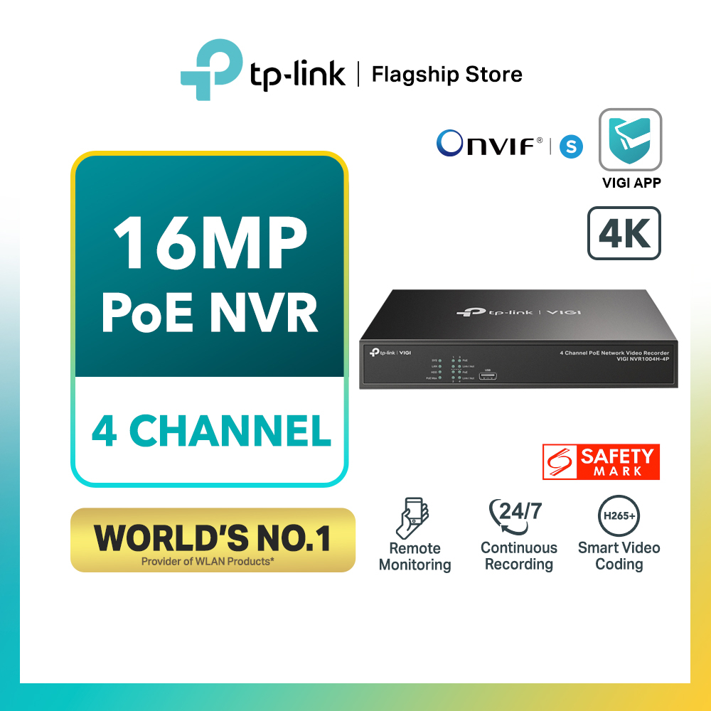 TP-Link VIGI NVR1004H-4P 4 Channel POE+ Network video Recorder NVR | 4K HDMI Output | ONVIF ...