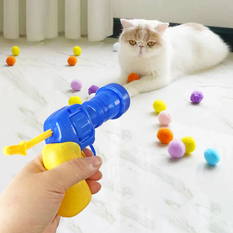 Cat Toy Interactive Play Training Toy Plush Ball Shooting Toy Gun ...