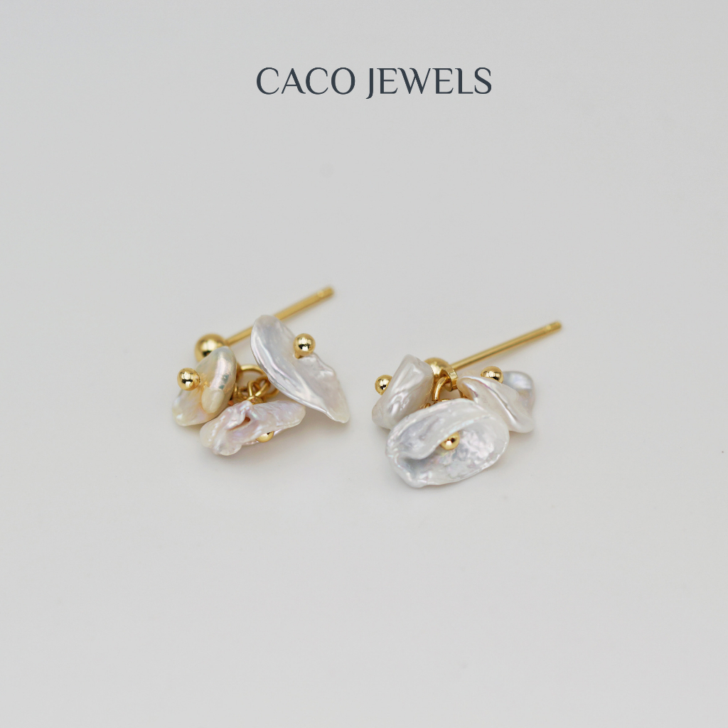 CACO Freshwater Keshi Baroque Pearl Earrings 14K Gold Plated 925 Silver ...
