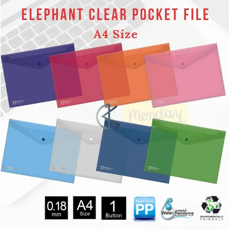 Elephant Polypropylene Translucent Button File Folders 421A4/421F ...