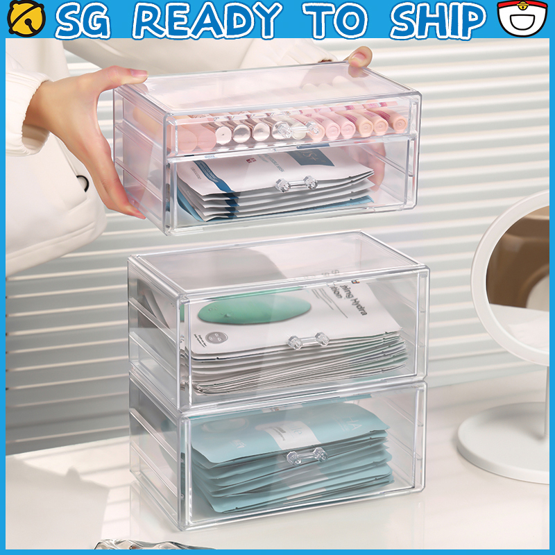Acrylic Mask Storage Box Mask Holder Stackable Storage Drawer Desktop ...