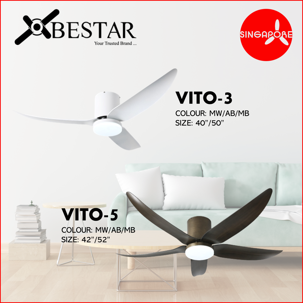 BESTAR VITO(WiFi) 3/5 Blades Ceiling Fan 40/ 42" 50/52" + 24W Tricolour ...