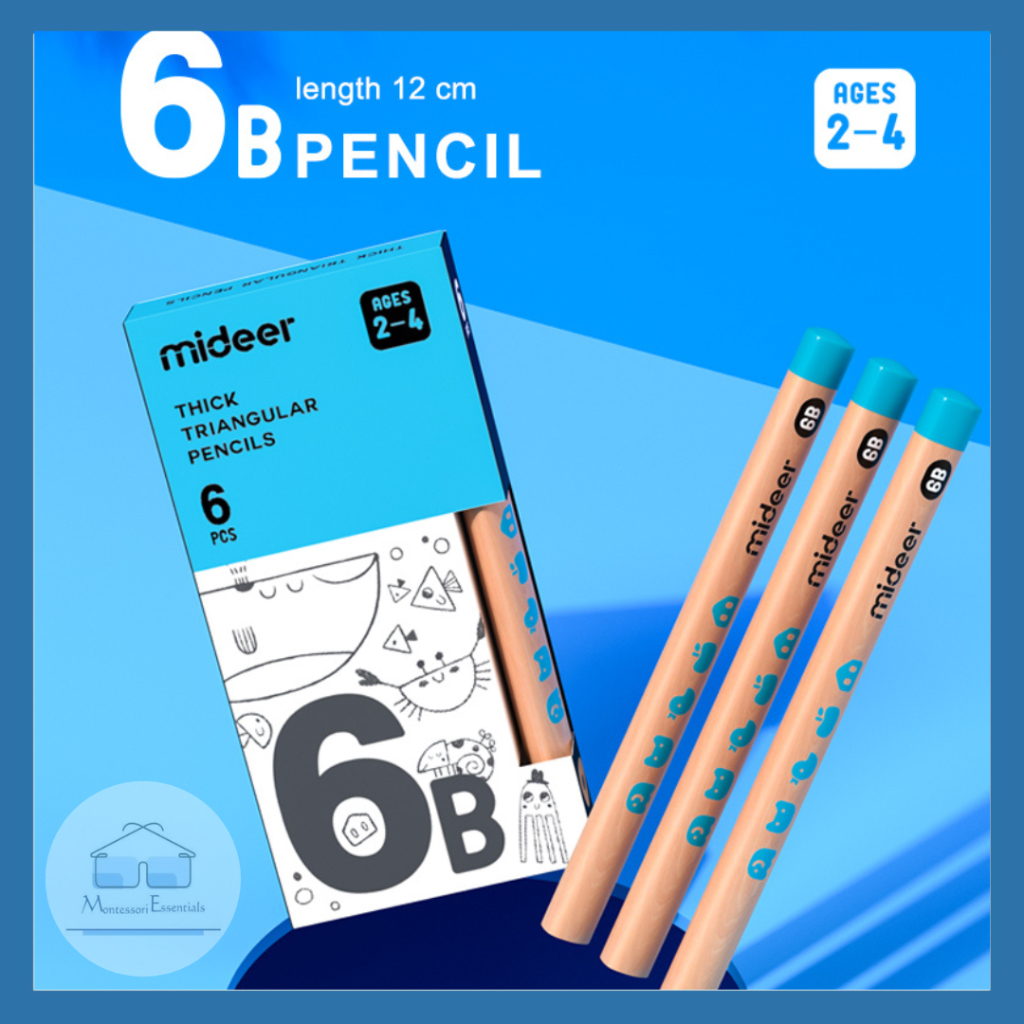 (6B Pencil) Mideer Wooden Thick Triangular Children Kids Pencil ...