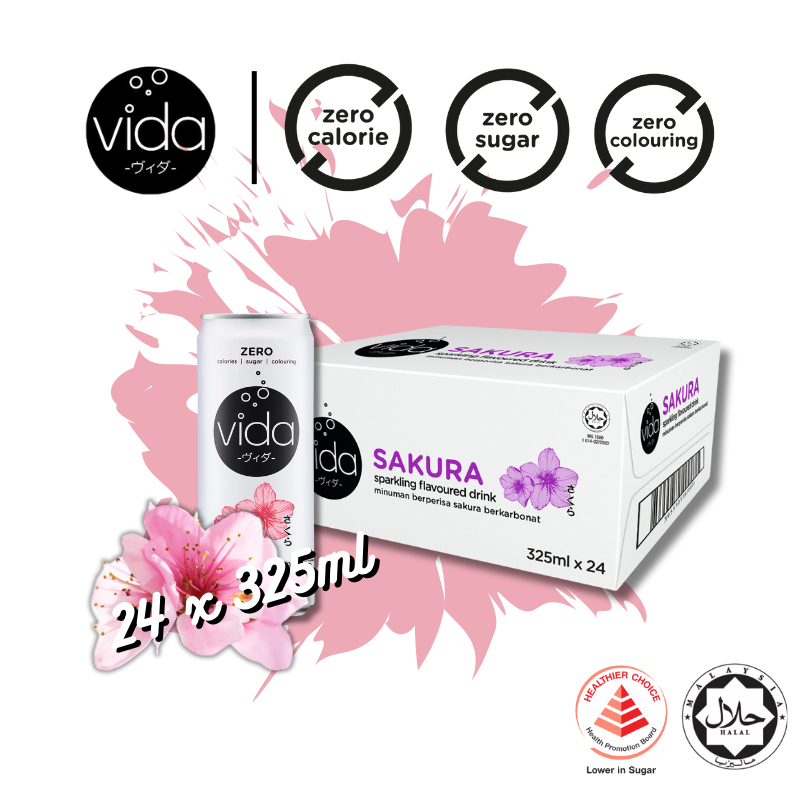 [Vida] [Zero Calories/ Zero Sugar / Zero Coloring] Sakura 325ml x 24 ...