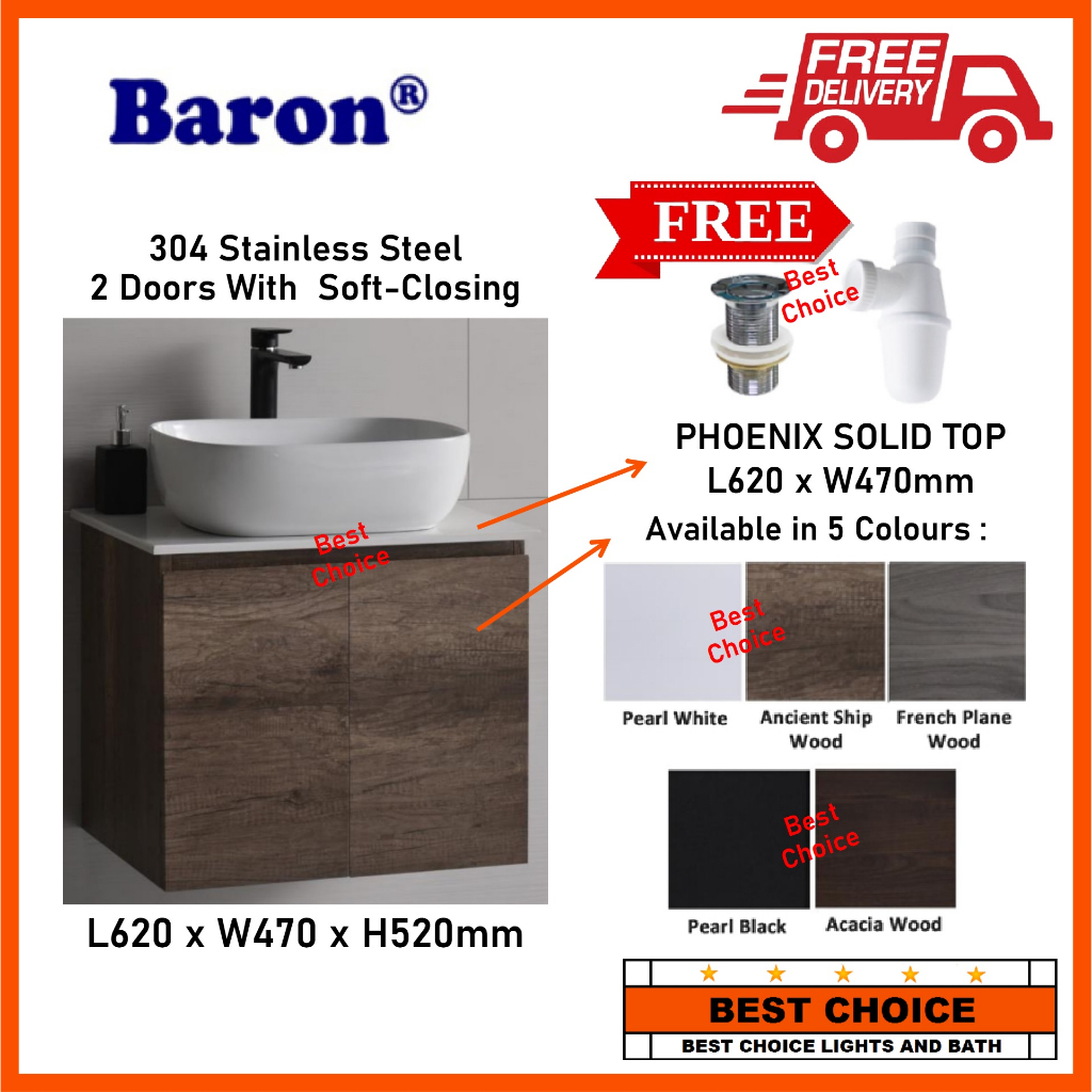Baron A103-ST Stainless Steel Basin Cabinet With Phoenix Stone Solid ...