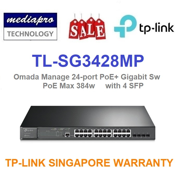 TP-LINK TL-SG3428MP Omada Managed 24-port PoE+ 384w Switch with 4 SFP ...
