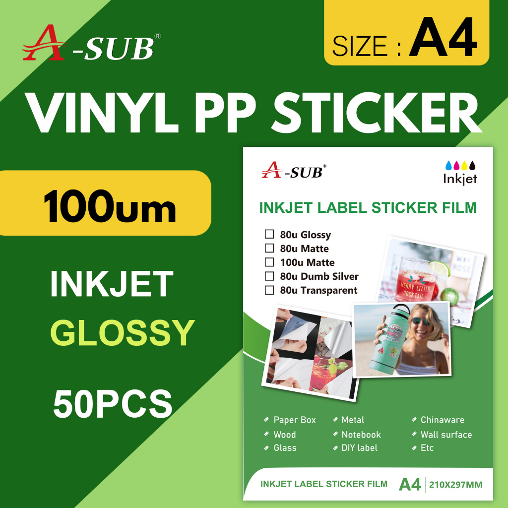 【Vinyl Sticker】A-SUB Vinyl Sticker Label A4 Self-Adhesive Inkjet ...