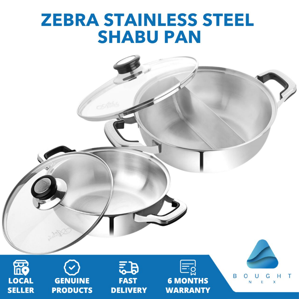 Zebra Shabu Pan with Glass Lid Stainless Steel Hot Pot Steamboat Shabu ...