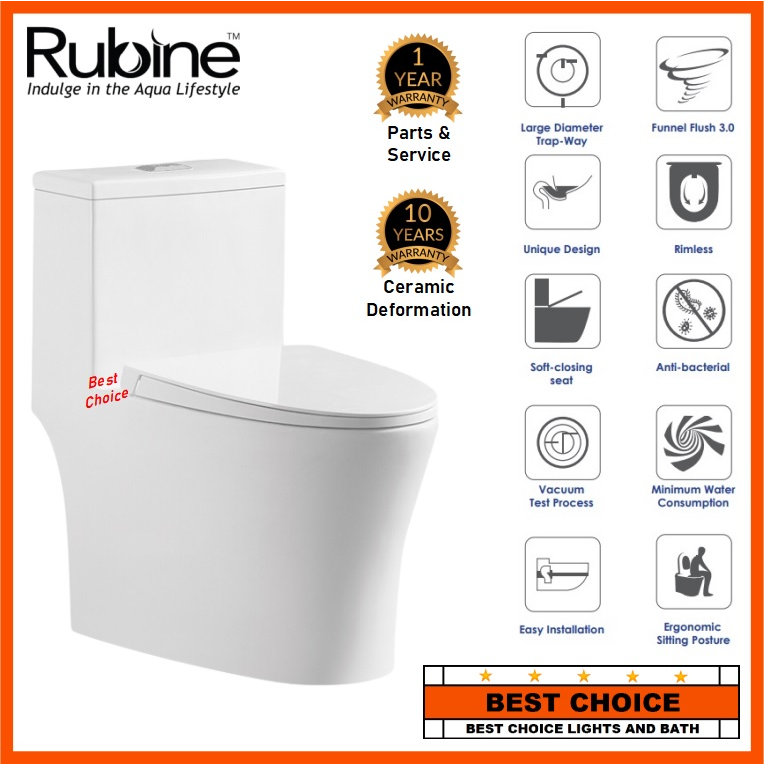 Rubine Punta Nera PN105 White One Piece Toilet Bowl with Rimless Funnel ...