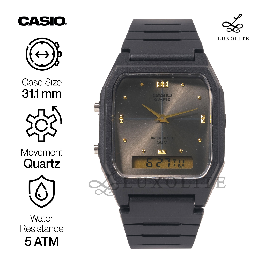 [Luxolite] Casio AW-48HE-8A AW-48HE-8AVDF Black Resin Digital Analog ...