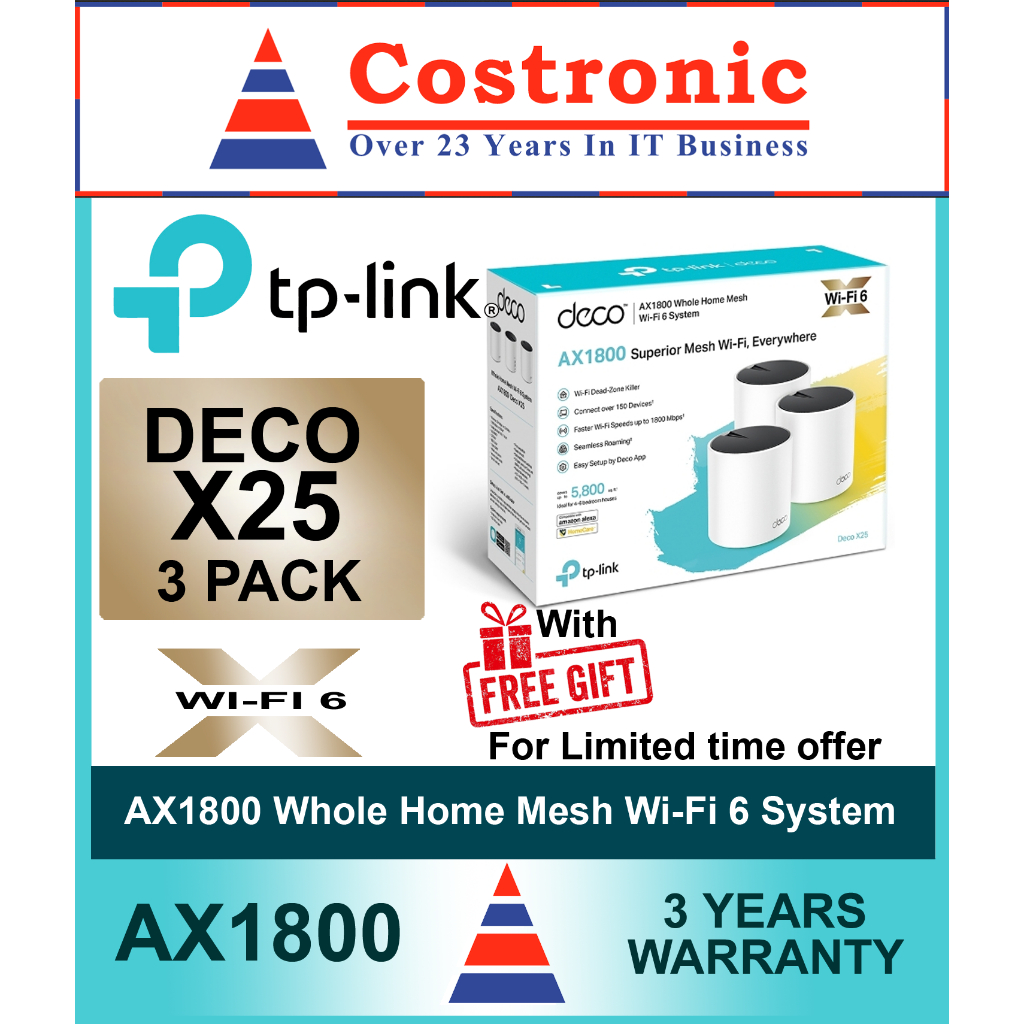 TP-Link Deco X25 (3 Pack) AX1800 Whole Home Mesh WiFi-6 System ( 3 ...