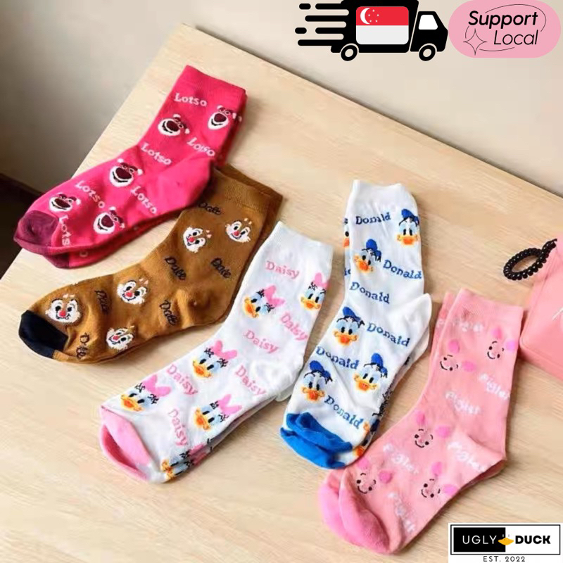 [SG Ready Stock]Cute Disney characters cotton socks long tube socks ...