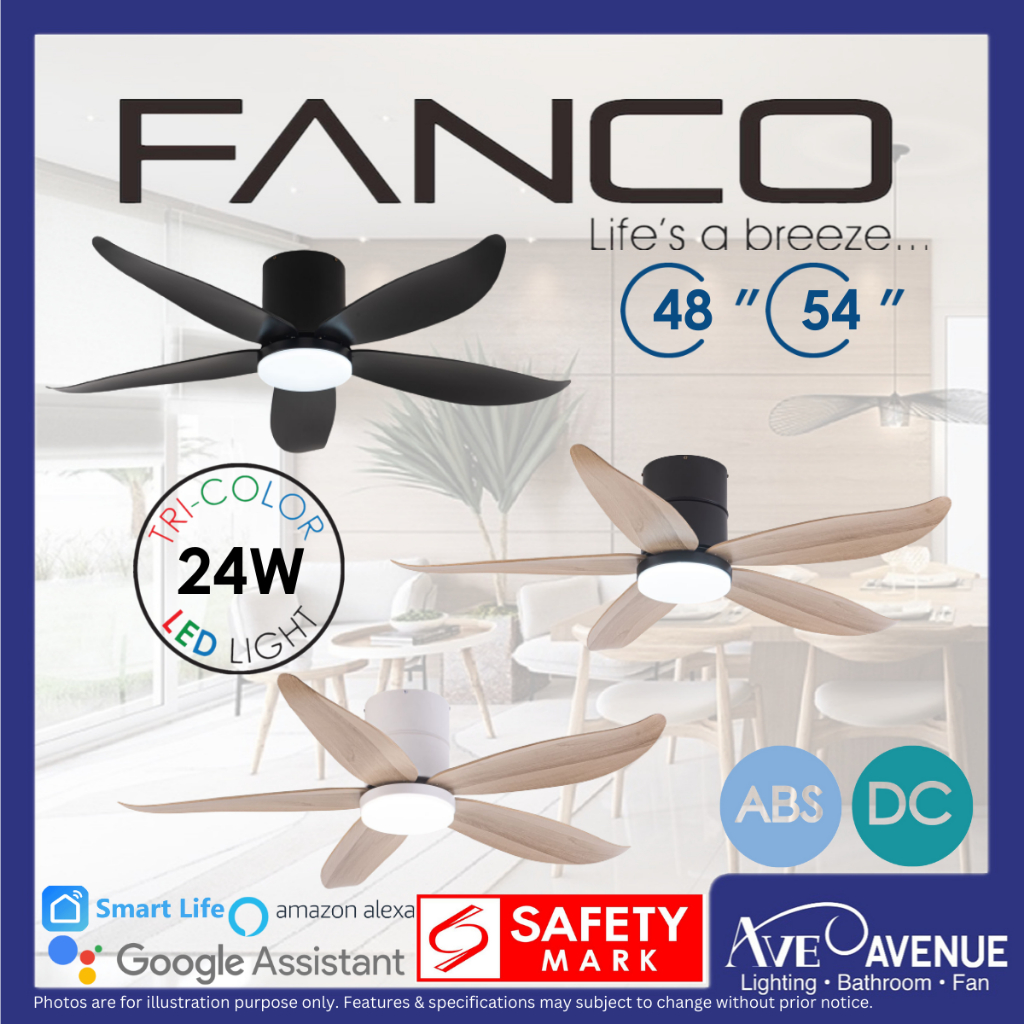 Fanco Co-Fan Rito-5 DC Ceiling Fan 5 Blade 48/54 Inch LED n Remote ...