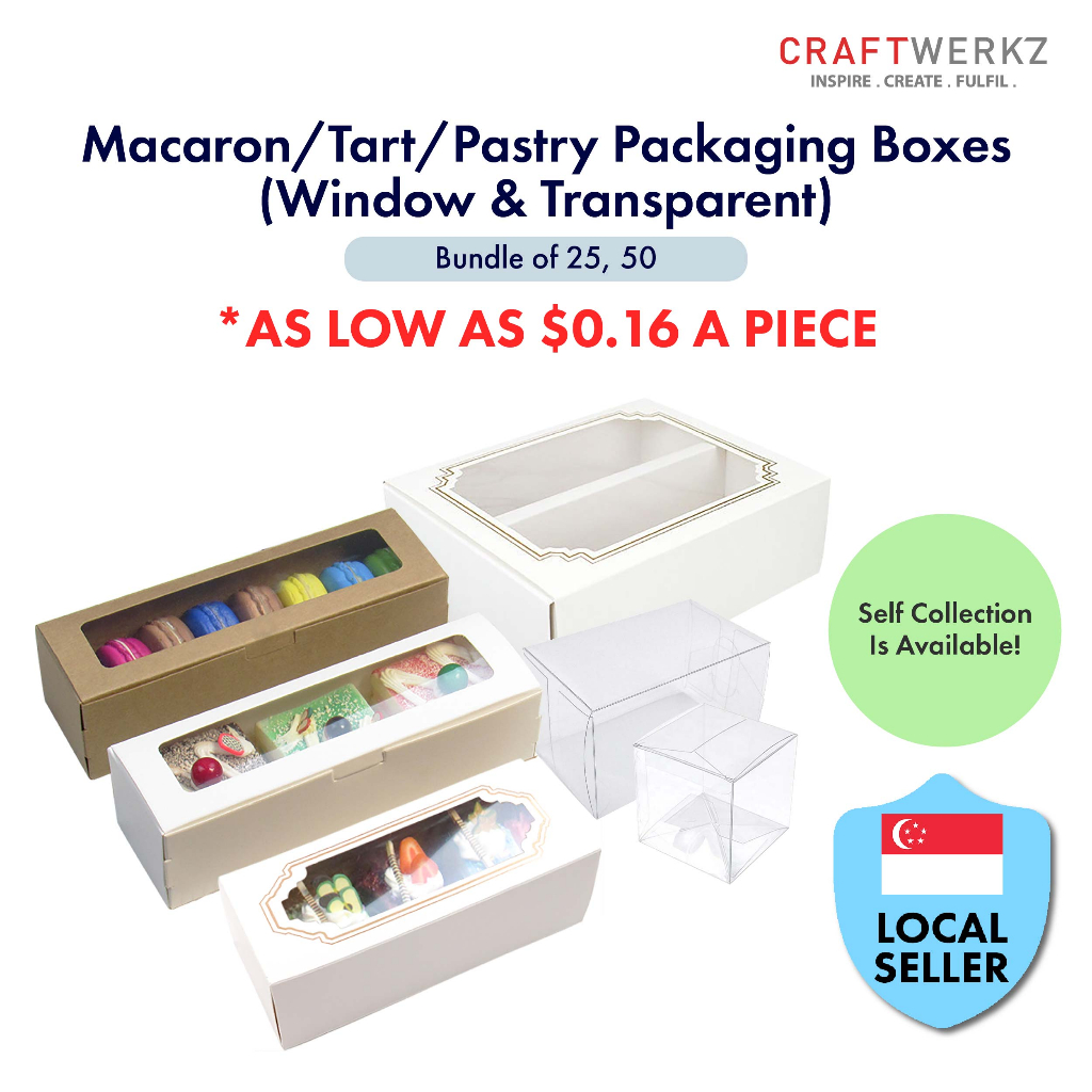 {Bundle of 25 & 50} Macaron/Tart/Pastry Packaging Boxes (Window ...