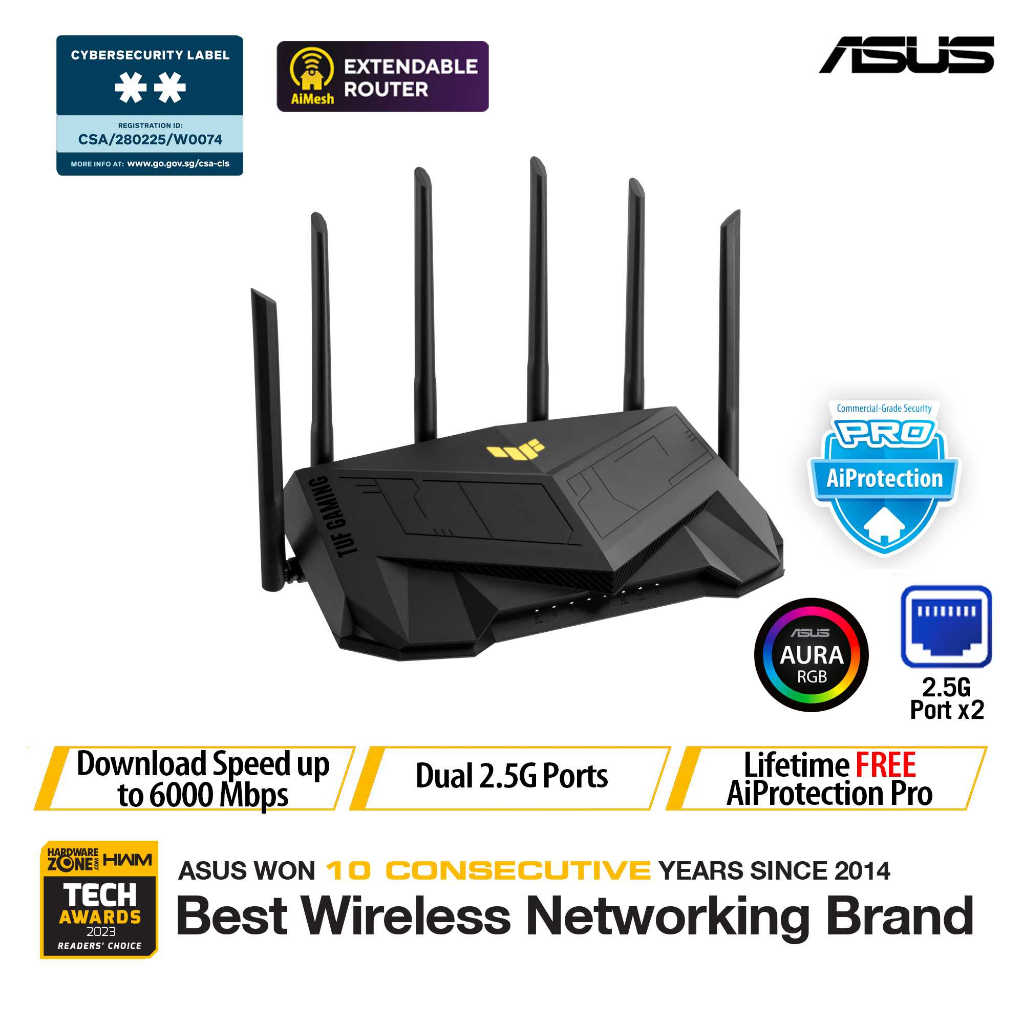 ASUS TUF-AX6000 Dual Band WiFi 6 Extendable Gaming Router - Dual 2.5G ...