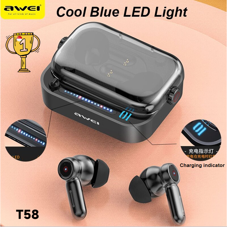 Awei T58 TWS Earbuds Bluetooth 5.3 Transparent Case Wireless Gaming ...