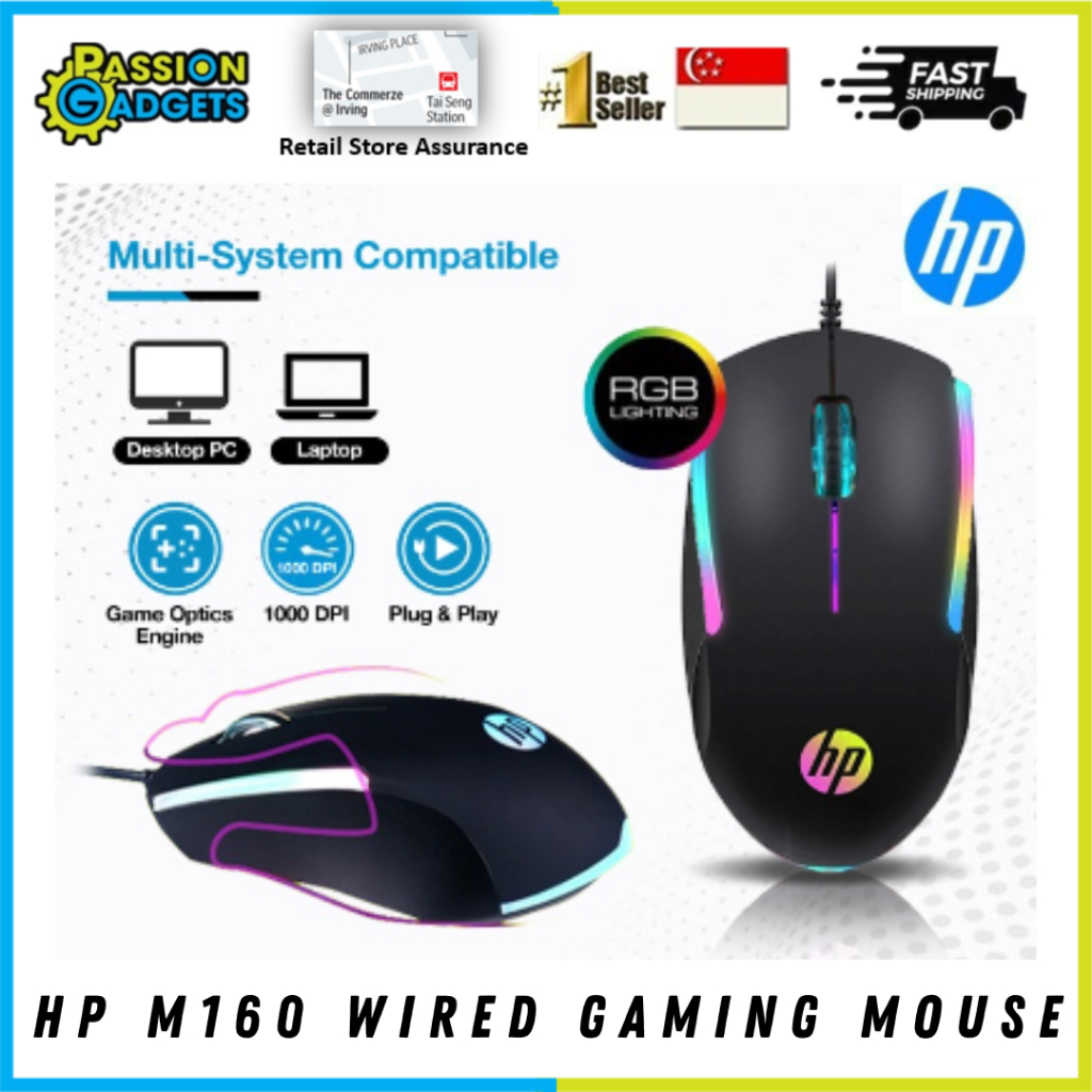HP USB Wired Gaming Mouse M160 Optical DPI 1000 High Performance ...