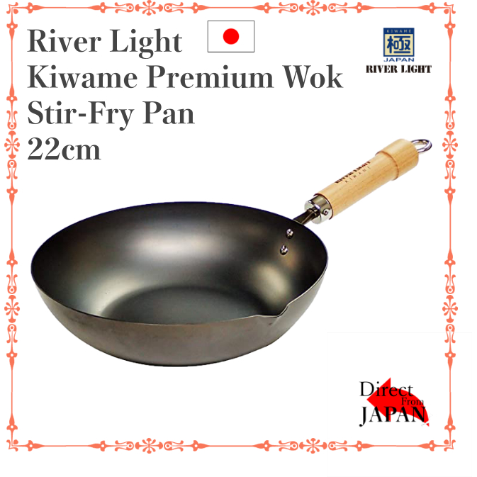 River light wok / Riverlight pan 22cm iron Frying pan pole Japan Stir-fry pan made in Japan Wok ...