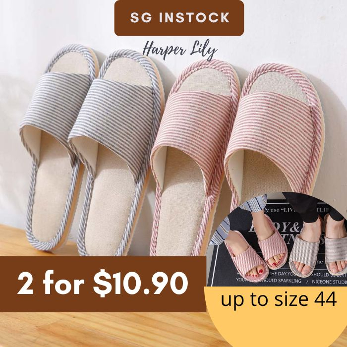 Open Toe Bedroom Slippers For Men And Women Japanese Indoor House Slippers Stripe Couple