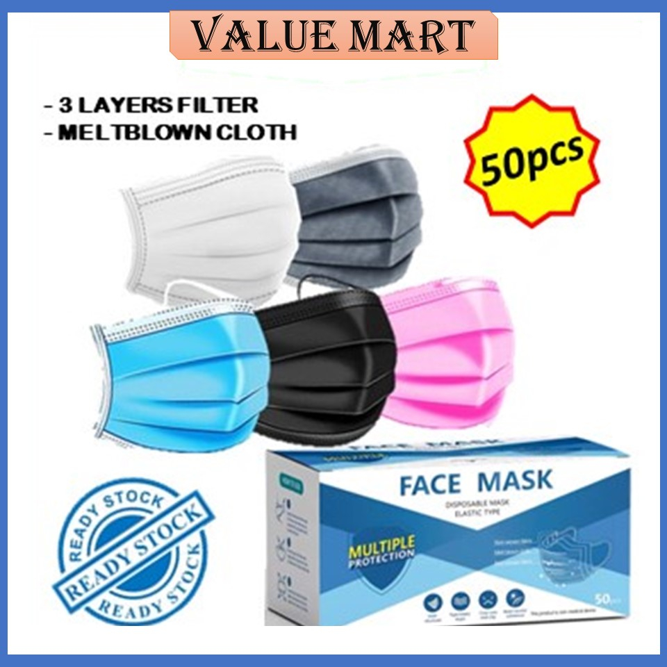READY STOCK*Anti-dust Face Mask 50 pcs 3-ply mask Adult / Children ...