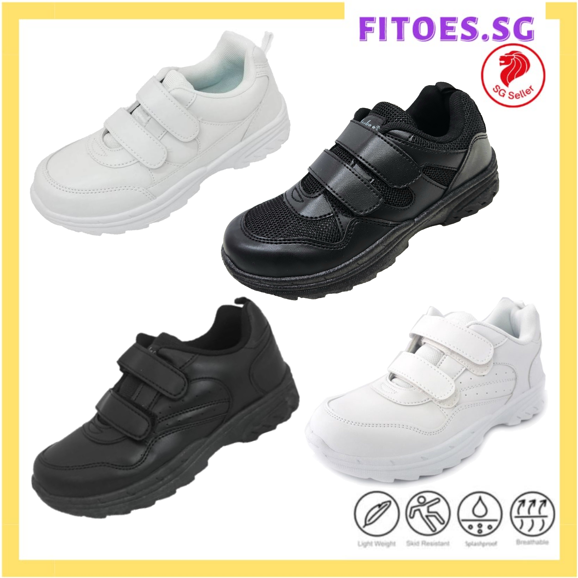 CHECKER Vel-cro (Stick On) School Shoes Sneakers White Black | Shopee ...