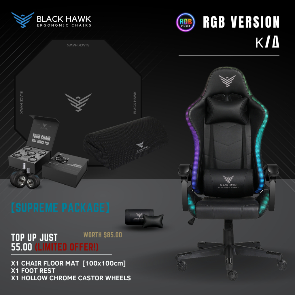 🦅 (𝐒𝐆 𝐒𝐓𝐎𝐂𝐊) Black Hawk RGB Gaming Chair / Gaming Chair / Computer ...