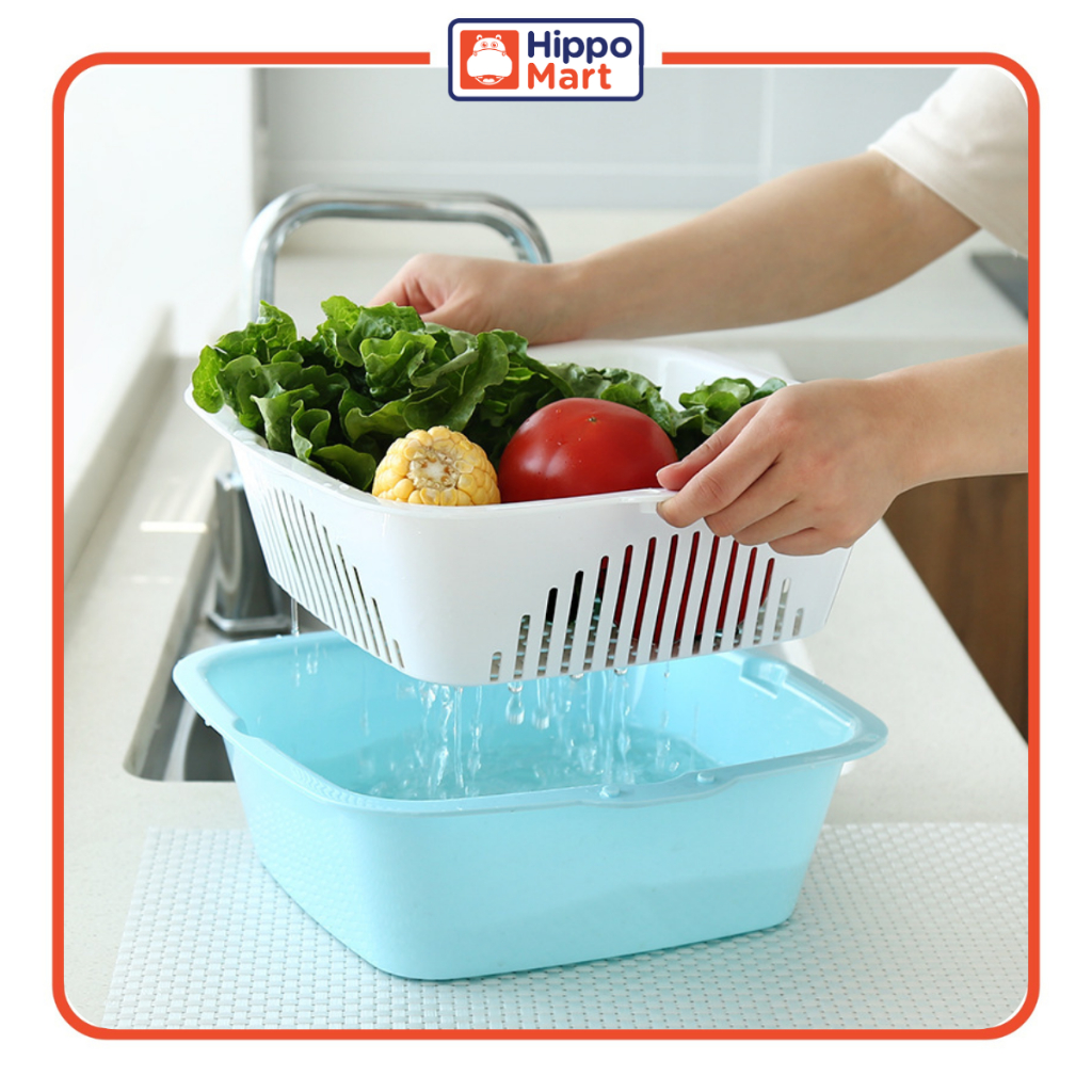 Double-Layer Plastic Draining Basket, Fruit Bowl, Vegetable Washing ...