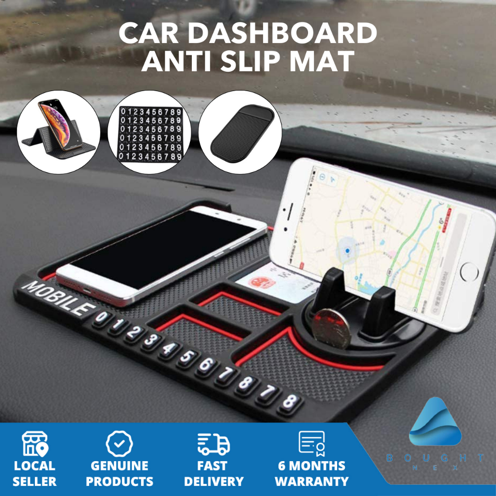 Car Dashboard Anti Slip Mat with GPS Holder & Parking Plate - Secure ...