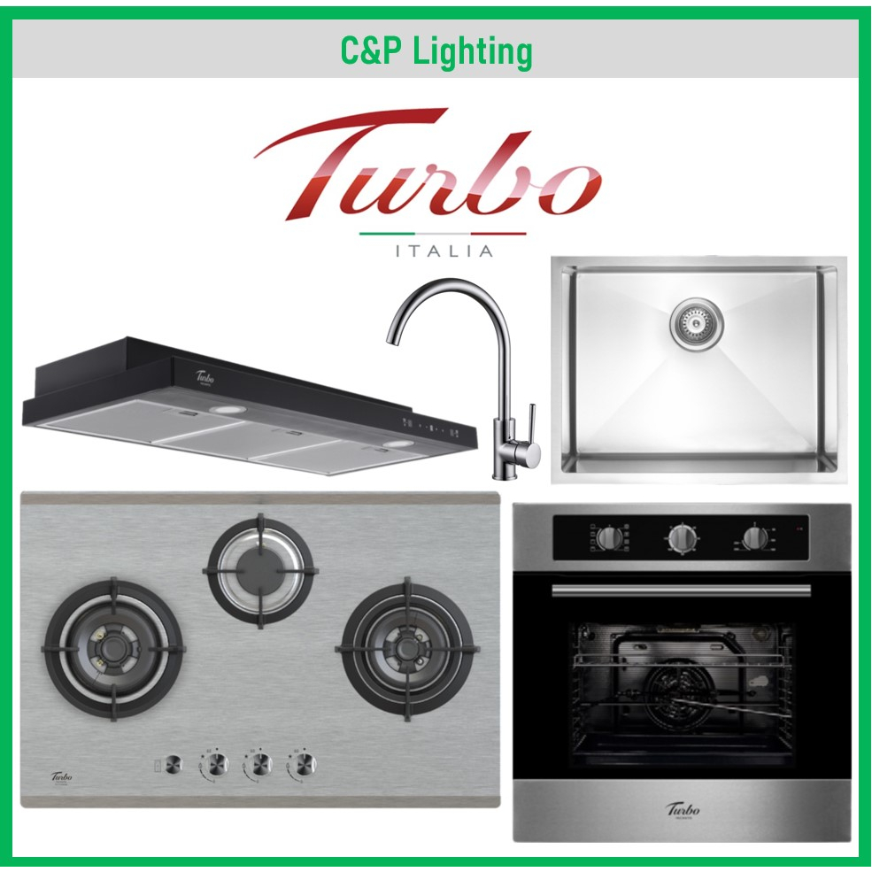(5-in-1 Bundle) Turbo 77cm Stainless Steel 3 Burner Cooker Hob + 90cm ...