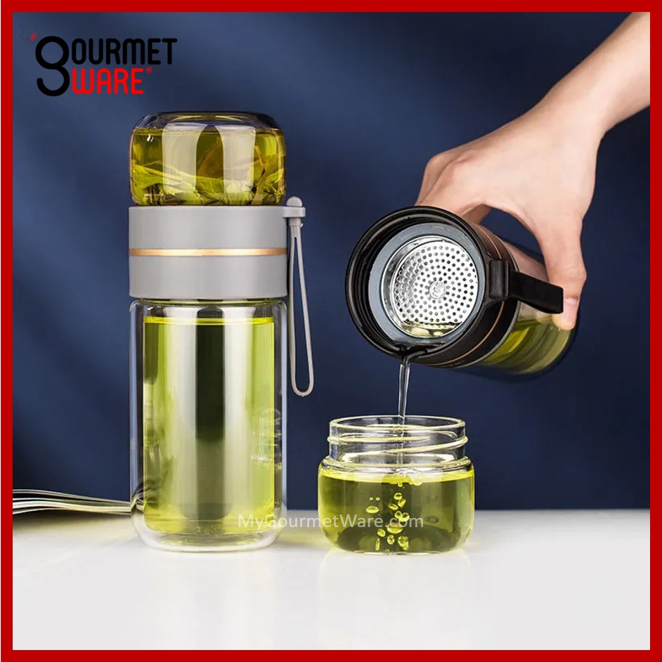 [SG STOCK] Double Glass Wall Tea Infuser Cold Brew Coffee Strainer Fruit Tea Glass Bottle | XL ...