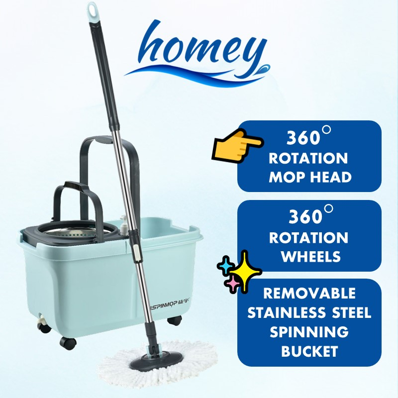 Mop with Wheels and Replaceable Mopping Head and Magic Removable Basket ...
