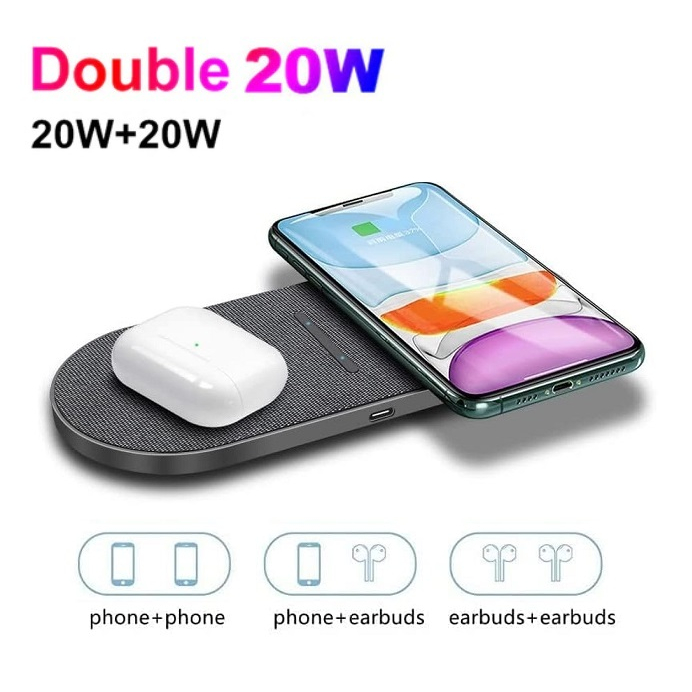 2 in 1 Dual Wireless Charger 40W For Smartphones Earpods with Qi ...