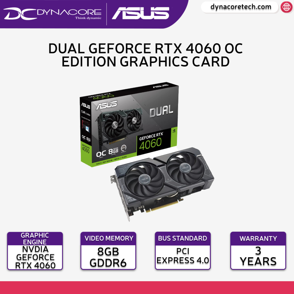 ASUS Dual GeForce RTX 4060 / RTX4060 OC Edition 8GB GDDR6 Graphics Card ...
