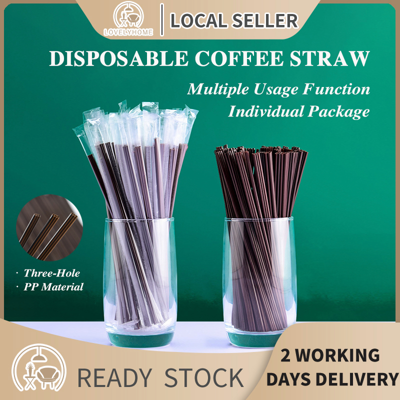 [SG] ☕🍵Disposable 3-Hole Coffee Straw Stirring Rod Blender Hot Drink ...