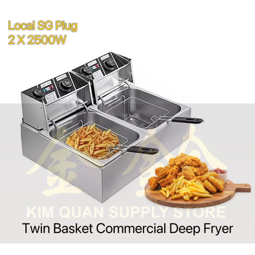 6L + 6L Dual Pot Commercial Deep Fryer (2500W + 2500W) - 3 Pin Plug ...