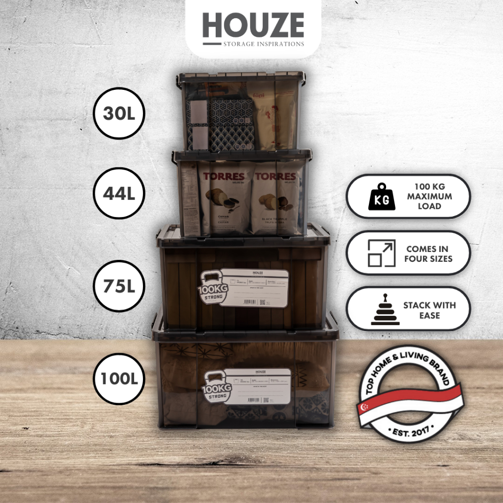 [HOUZE] 'STRONG' Storage Box 4 Sizes 30L|44L|75L|100L (Smoke Grey ...