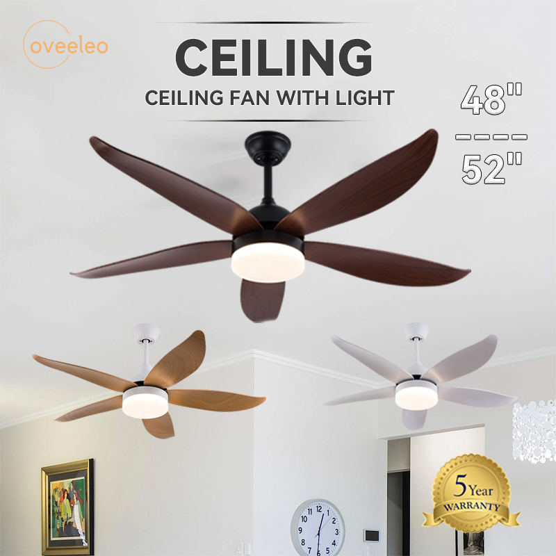 Ceiling Fan Light 5 Blades Ceiling Fan Tri-Color Light Remote Control ...