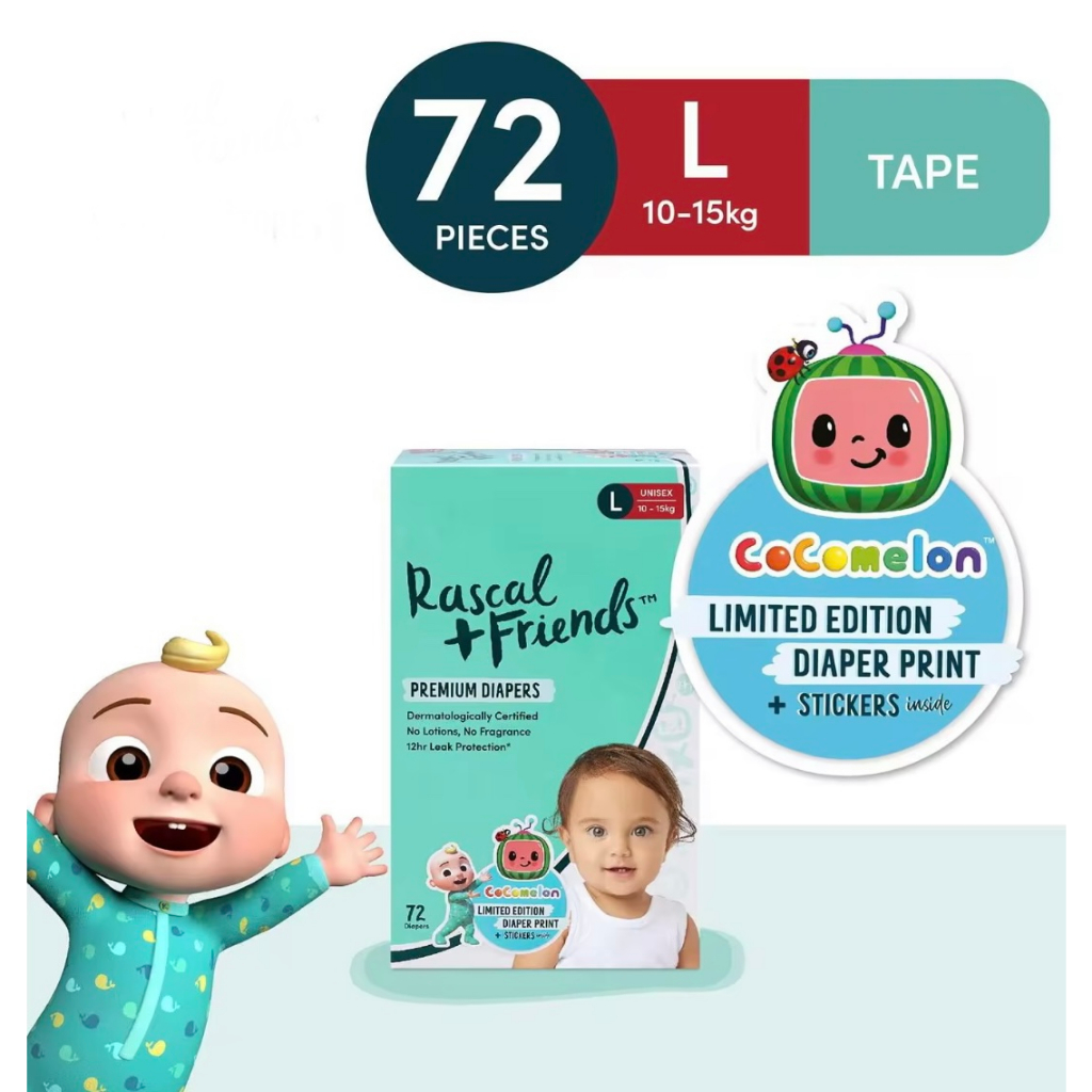 Rascal+Friends, COCOMELON L Tape Diapers - Case, Rascal + Friends ...