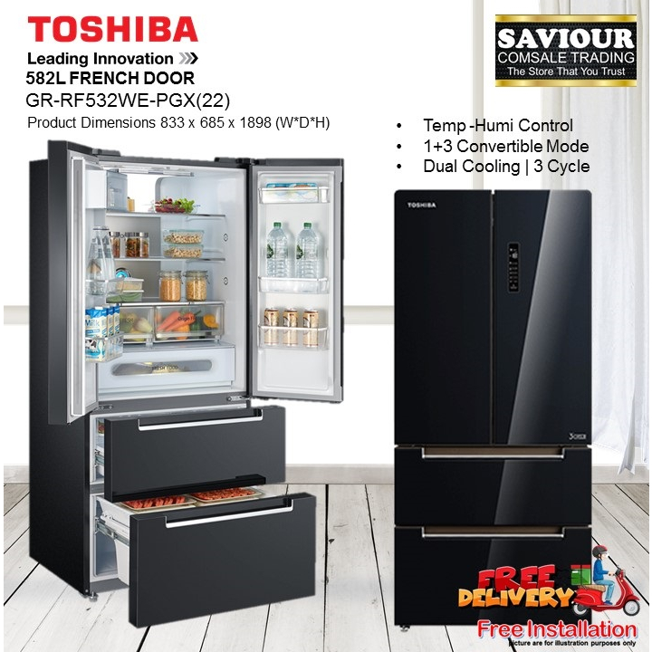 TOSHIBA GR-RF532WE-PGY(22) 582L FRENCH DOOR - Black Glass - 2 TICKS ...