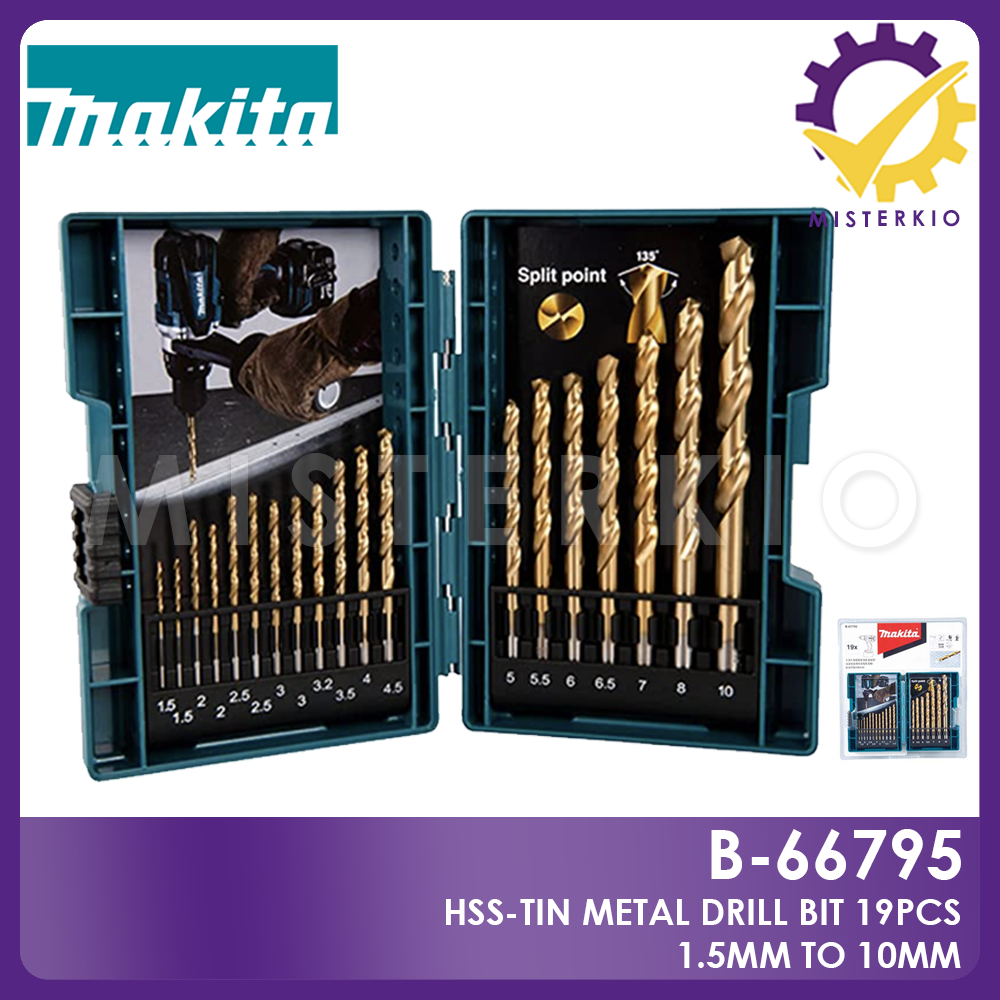 MAKITA HSS-TIN METAL DRILL BIT, Metal Drill Bit Set, 19PCS Set for Metal, B-67795 | Shopee Singapore