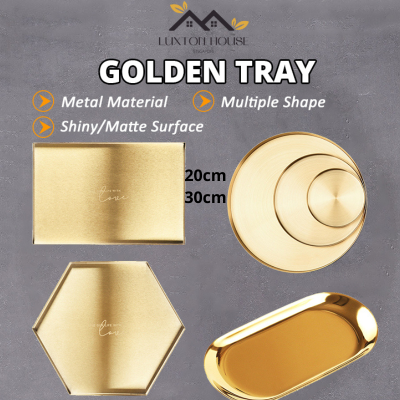 {SG} Stainless Steel Gold Tray Plate 18cm 23cm Round Golden Tray Square ...