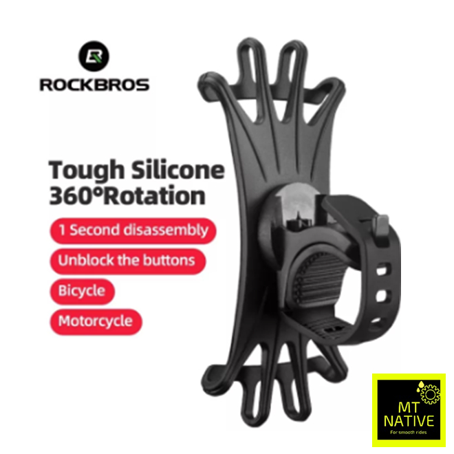 ROCKBROS Silicone Bike Phone Holder 360 Degree Rotatable Bicycle Mobile Phone Holder Adjustable ...