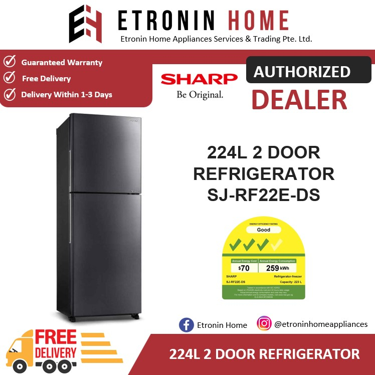 Sharp 224L 2 Door Refrigerator SJ-RF22E-DS | Shopee Singapore