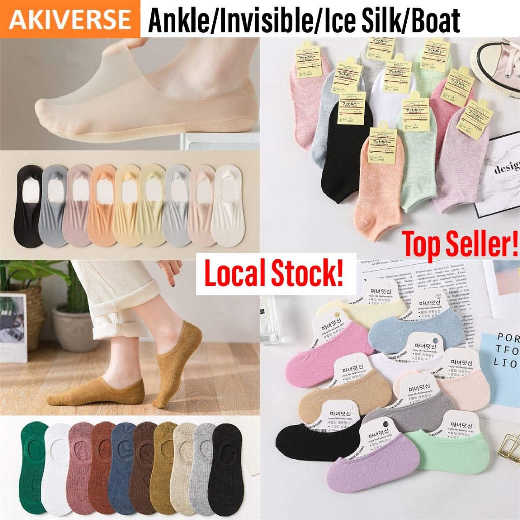 [SG Wholesale] Women Socks Ankle Socks Cotton Ice Silk Invisible Low ...